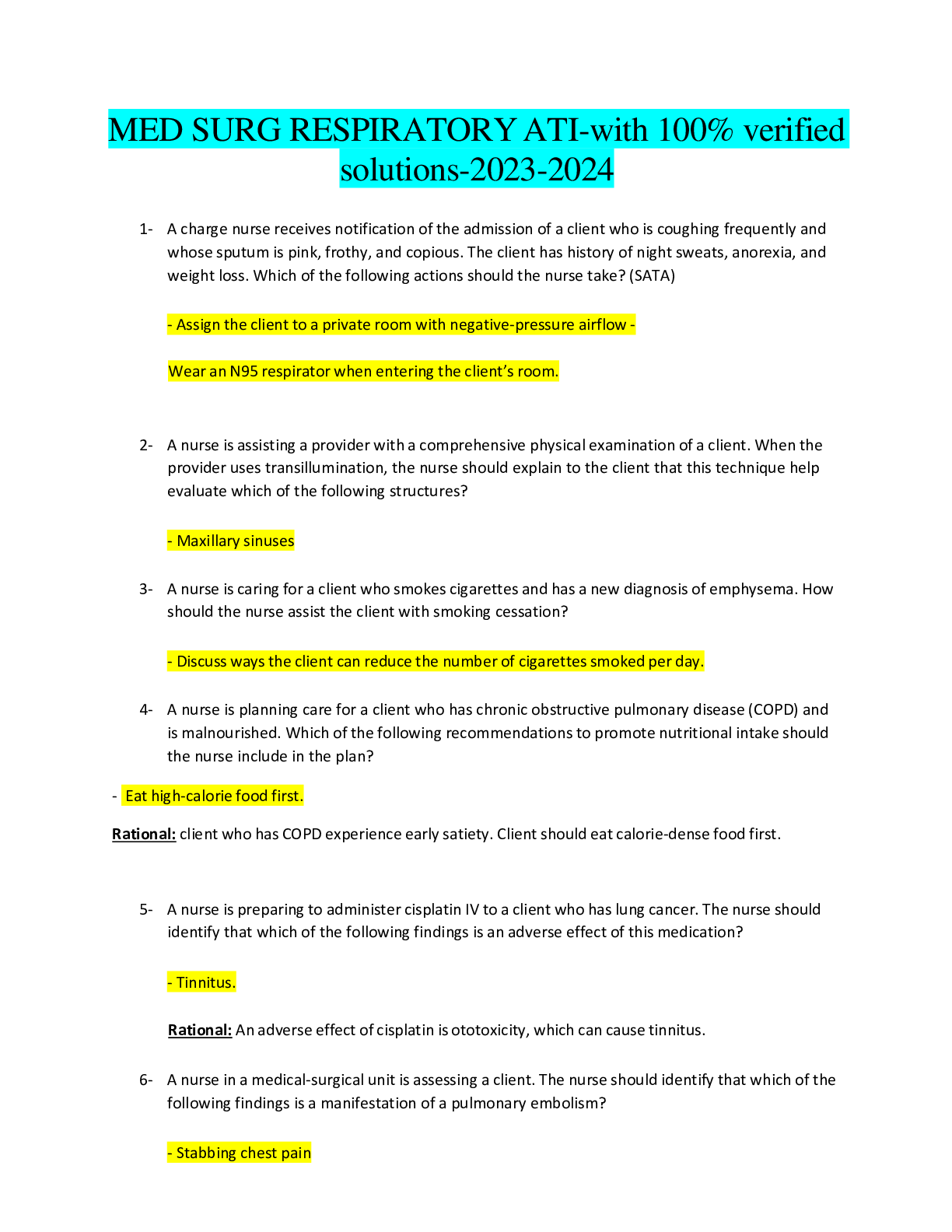 MED SURG RESPIRATORY ATI-with 100% verified solutions-2023-2024 - Scholarfriends
